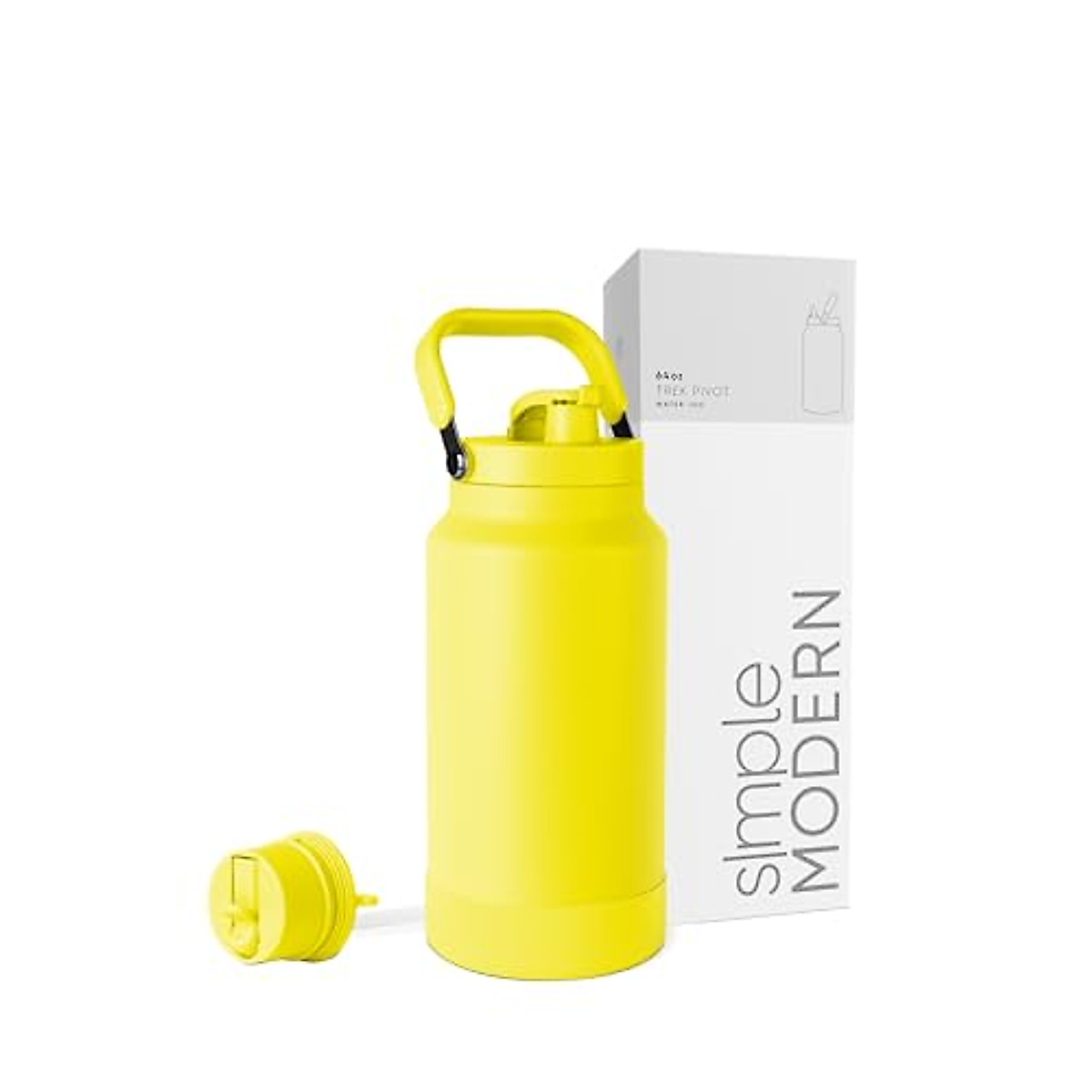 Simple Modern Trek Pivot | Half Gallon Water Bottle Jug with Handle & Boot | Interchangeable Straw & Chug Lids | Large Insulated Stainless Steel | Sports Camping Outdoors | 64oz, Canary