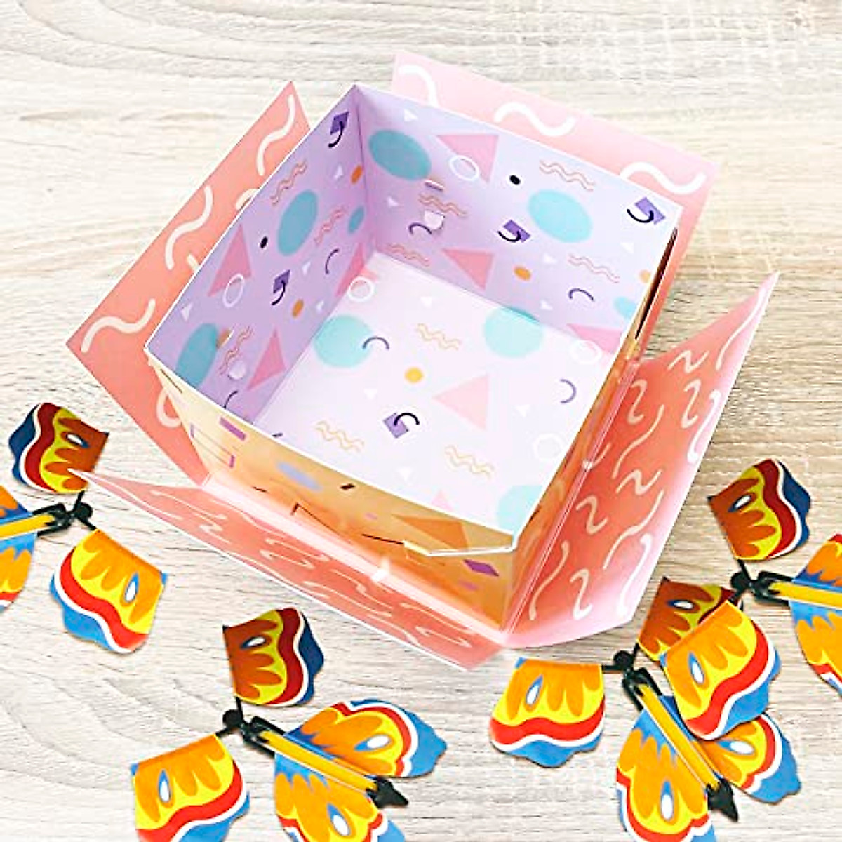 FETTIPOP DIY Butterfly Explosion Gift Box (white-yellow) 7.1x5.5x4.3 inches, Surprise Flying Butterfly Box for Birthday, Party, Father’s and Mother’s Day, Graduations, Anniversaries, Holidays, Any Occasion