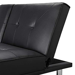Topeakmart Living Room Futon Sofa Bed Faux Leather Sofa Couch Modern Convertible Folding Recliner with Cup Holders Living Room Furniture Sofa Black