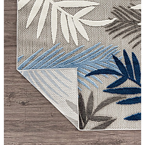Rugshop Evora Palm Frond Non-Shedding Patio Deck Backyard Indoor/Outdoor Area Rug 5' x 7' Blue