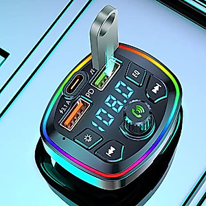 Car MP3 Player Bluetooth 5.0 FM Bluetooth Transmitter w/2 USB Charger and PD QC Interface Wireless FM Modulator w/ Built-in Mic and CVC Technology Car Radio Adapter for for Smart Phone