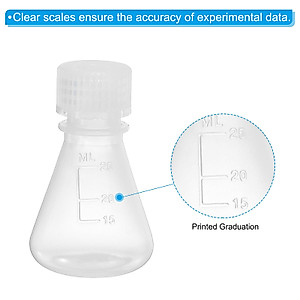PATIKIL Erlenmeyer Flask, 12 Pcs 25ml Narrow Mouth Graduated Flasks with Screw Cap Plastic Flasks with Printed Graduation for Lab Experiment Chemistry Science Study