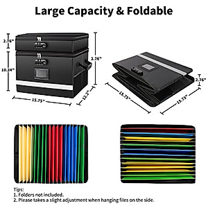 Fireproof File Box with Lock, Grag File Filing Cabinet Document Storage Box, Portable Office Collapsible File Organizer with Handle & Reflective Strip for Hanging Letter/Legal Folder/Certificate