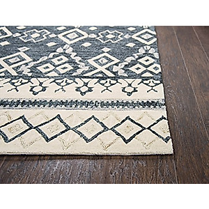 Rizzy Home | OU936A | Opulent Collection | Wool Area Rug | 8' x 10' | Natural /Gray/Dark Blue/Blue Tribal Motif