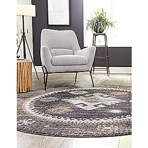Unique Loom Eco Southwestern Collection Area Rug - Springdale (Round 3' 3" x 3' 3", Charcoal Gray/Ivory)
