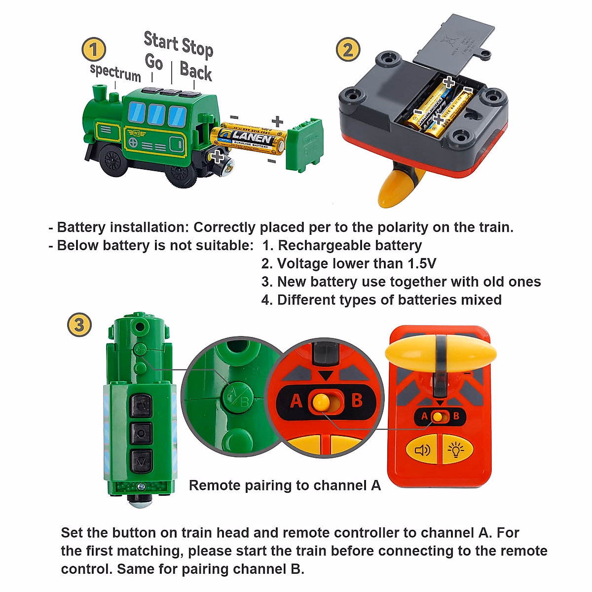 Wooden Train Accessories Battery Operated Locomotive Train, Remote Control Train for Track Set, Powerful Engine Train Vehicles Fit All Major Brands Track Railway System (Battery Not Included)