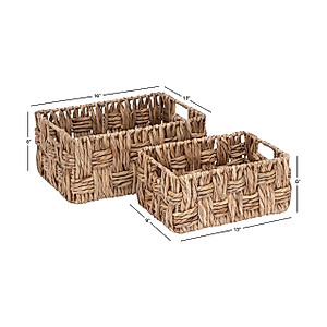 Deco 79 Jute Rope Handmade Decorative and Functional Storage Basket Woven Rectangular Basket Organizer with Slit Handles, Set of 2 Basket for Storage 16", 13"W, Brown