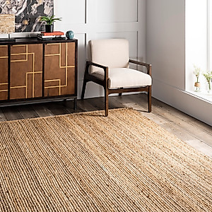 nuLOOM Rigo Hand Woven Farmhouse Jute Area Rug, 4' x 6', Natural