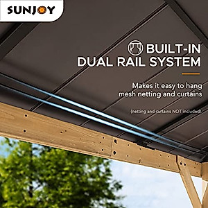 Sunjoy Hardtop Gazebo 13 x 15 ft. Standard Cedar Framed Wood Gazebo with Brown Steel and Polycarbonate Hip Roof Hardtop for Garden, Backyard Shade, Brown Roof + Natural Wood Frame