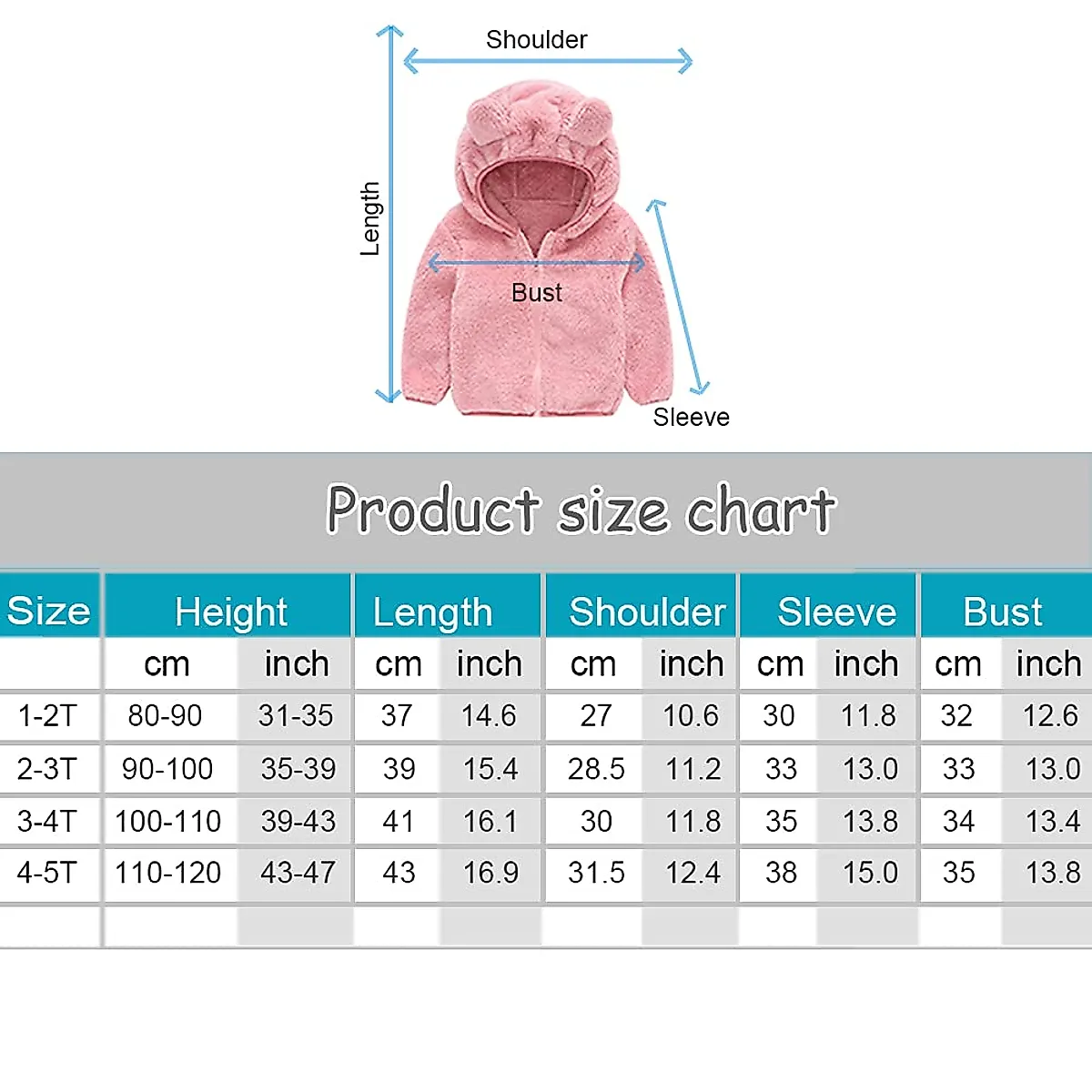 AIWUHE Toddler Boys Girls Hooded Jacket Baby Fleece Hoodie Winter Warm Solid Color Coat Zip-up Bear Ear Sweater Fall Thick Clothes Red 90 1-2T