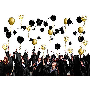 50 Pcs 12 Inches Black and Gold Balloons, Gold Confetti Balloons, Black and Gold Metallic Chrome Latex Balloons for Birthday Party Decorations Graduation Balloon Garland Arch Kit