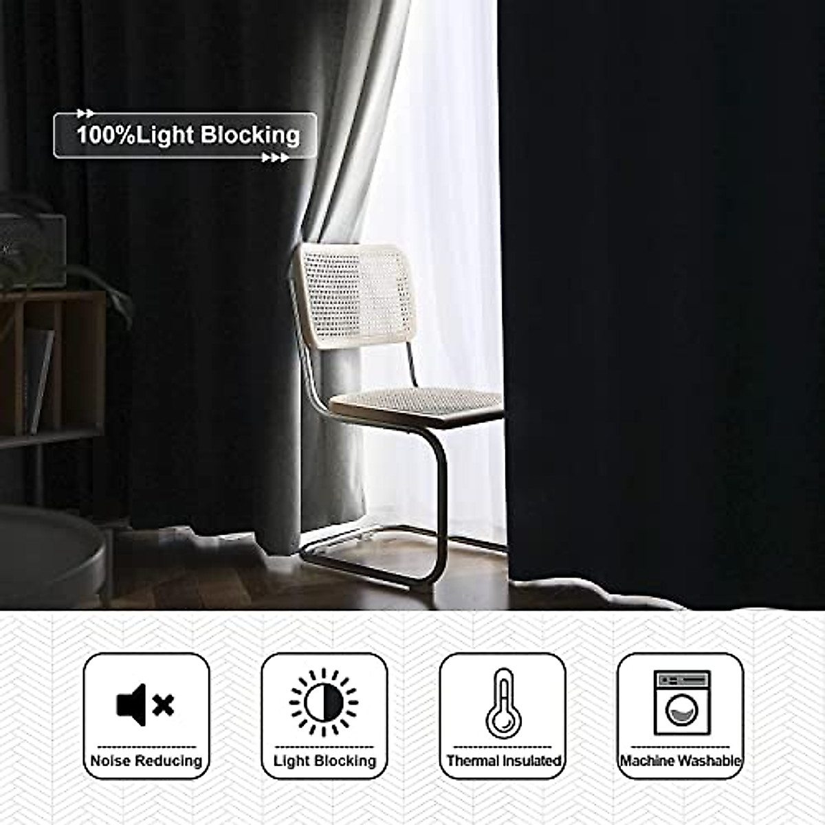 CUCRAF Full Blackout Window Curtains 108 inches Long, Faux Linen Look Thermal Insulated Grommet Drapes Panels for Bedroom Living Room, Set of 2 (52 x 108 inches, Off White)