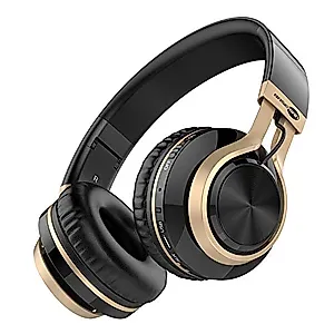 BASEMAN Wireless Bluetooth Headphones Over Ear, Long Battery Life Stereo Deep Bass Headset with Mic Wireless and Wired Headphones for iPhone Computer TF Card Slot Teens Boys Men Adults - Black Gold