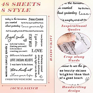 48 Sheets Inspirational Quotes Planner Stickers Small Talk for Journaling Scrapbook Supplies Motivational Words Simple Neat Handwritten Letters Typewritten Scripts, 8 Styles (Black)