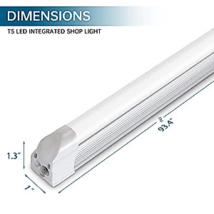Barrina (Pack of 10 LED T5 Integrated Single Fixture, 8FT, 5000LM, 6500K (Super Bright White), 45W, Linkable LED Shop Light, Led Garage Light, Corded Electric with ON/Off Switch, ETL Listed