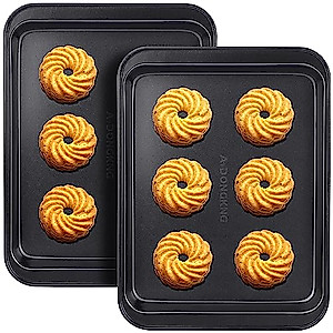 Small Cookie Sheets, Baking Pans, Nonstick Carbon Steel Baking Sheets, 2-Pack, 9.5 X 7.1 Inches (Inner 7.5 X 6)