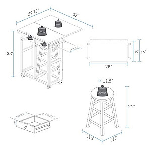 Casual Home Breakfast Cart with Drop-Leaf Table, White