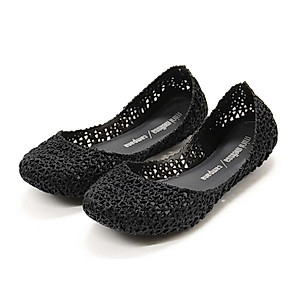 mini melissa Campana Papel Flats for Kids - Comfortable & Cute Closed-Toe Jelly Flat Shoes with Interwoven Cut-Out Design for Girls, Black Glitter, 13