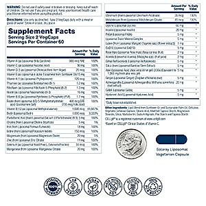 Solaray Liposomal Multivitamin for Women, Enhanced Absorption, High Potency w/Iron, Vitamin D, Vitamin C, B12, Biotin, CoQ10, Immune Support, Bone Health, Vegan, 60 Servings, 120 VegCaps