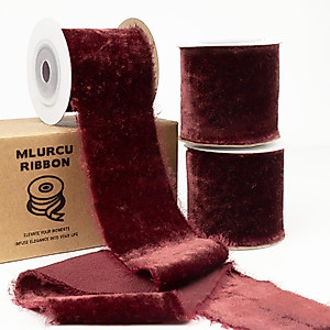 Mlurcu Silk Velvet Ribbon 2 Inch Handmade Frayed Fringe Ribbon Rustic Boho Raw Edge Fabric Ribbons for Wedding Vow Books Invitations Bridal Bouquets Gift Wrapping Christmas Baby Shower Decorations