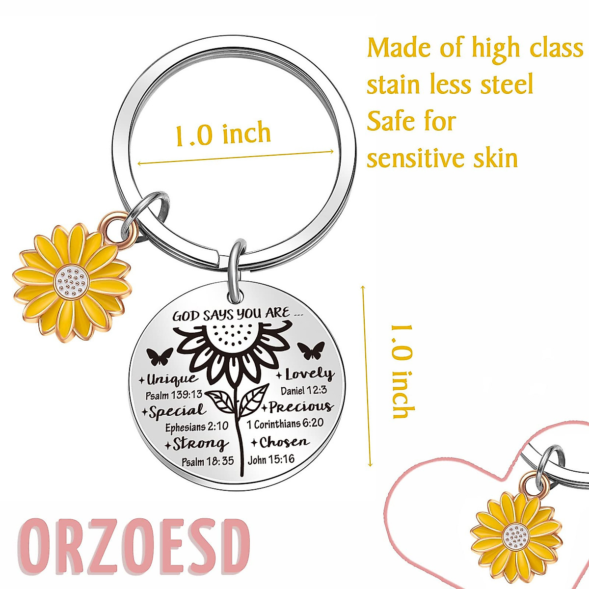 ORZOESD Religious Keyring Christian Gifts For Woman Sunflower Lover Gift Religious Baptism Jewelry, Religious Keychain, Standard