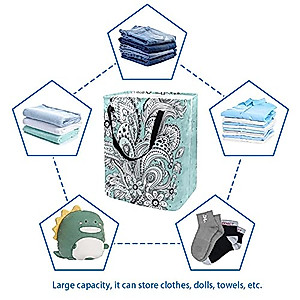 Retro Bohemia Florals Blue Boho Laundry Basket Collapsible Storage bin with Handles for Hamper,Kids Room,Toy Storage