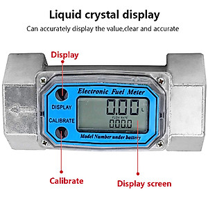 Hilitand Mini Digital Turbine Flowmeter Kerosene Gasoline Fuel Meter 15-120L 1.5inch NPT Blue