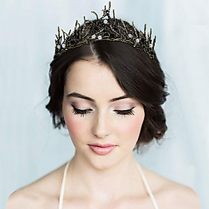 Makone Baroque Halloween Crown Black Queen Crown for Women,Vintage Tiaras with Gemstones Party Gothic Headpiece Halloween Tiara