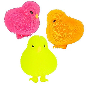 The Dreidel Company Chicken Puffer Rubber Duck Toy Duckies for Kids, Stress Reliever Toy for Kids, Bath Ducky, Birthdays, Baby Showers, Easter Day Activity, 3.25" Inches (6-Pack)