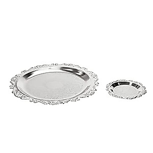 KUMGROT 2pcs Elegant Serving Platter Round Dessert Trays Candy Trays Dish Decorative for Party Wedding Home Decor Silver Serving Trays 11cm/4in and 25cm/1in Diameter