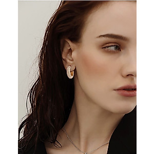 WOWORAMA Gold Open Hoop Earrings for Women Sparkly CZ Chunky Hoop Earrings Shiny Zircon C Shaped Hoop Earrings Crystal Round Hoops Dainty Minimalist Earrings Jewelry