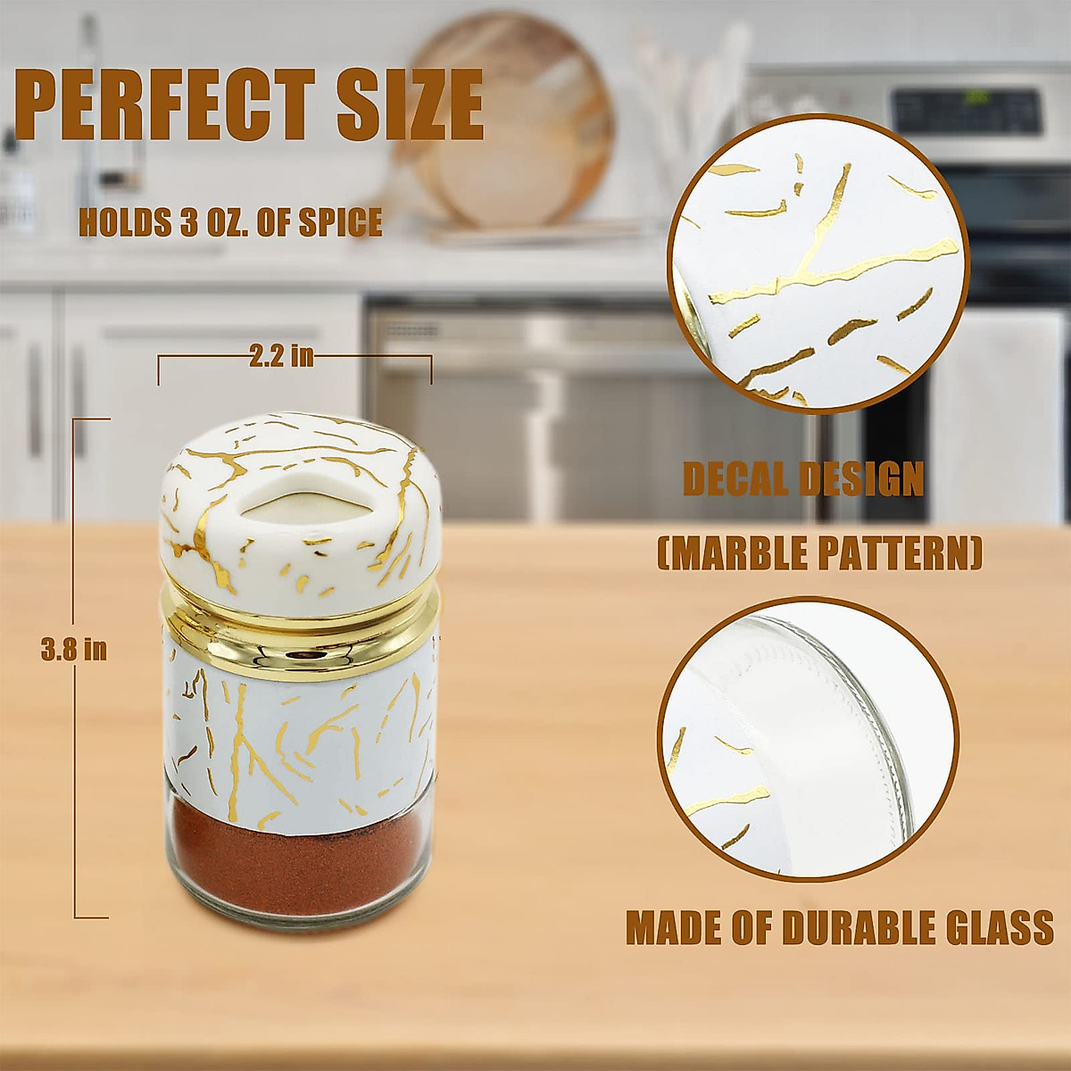 White Glass Salt and Pepper Shakers Set with Adjustable Pour Holes - Stainless Steel Salt Shaker and Pepper Shaker - Farmhouse Salt and Pepper Shaker Set for Himalayan, Kosher Sea Salts & Spices