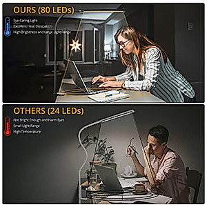 Semlos LED Desk Light, LED Desk Lamps for Home Office with Clamp, 80LEDs Eye Caring Light with 3 Color Modes & 10 Brightness Level, Flexible Gooseneck lamp, Easy Clip on Reading Light for Headboard