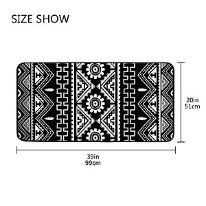 Kitchen Rug Mat Black Ethnic Boho Style Non-Slip Absorbent Runner Rug for Kitchen Floor, Entryway, Hallway and Dining Room, Machine Washable Carpet