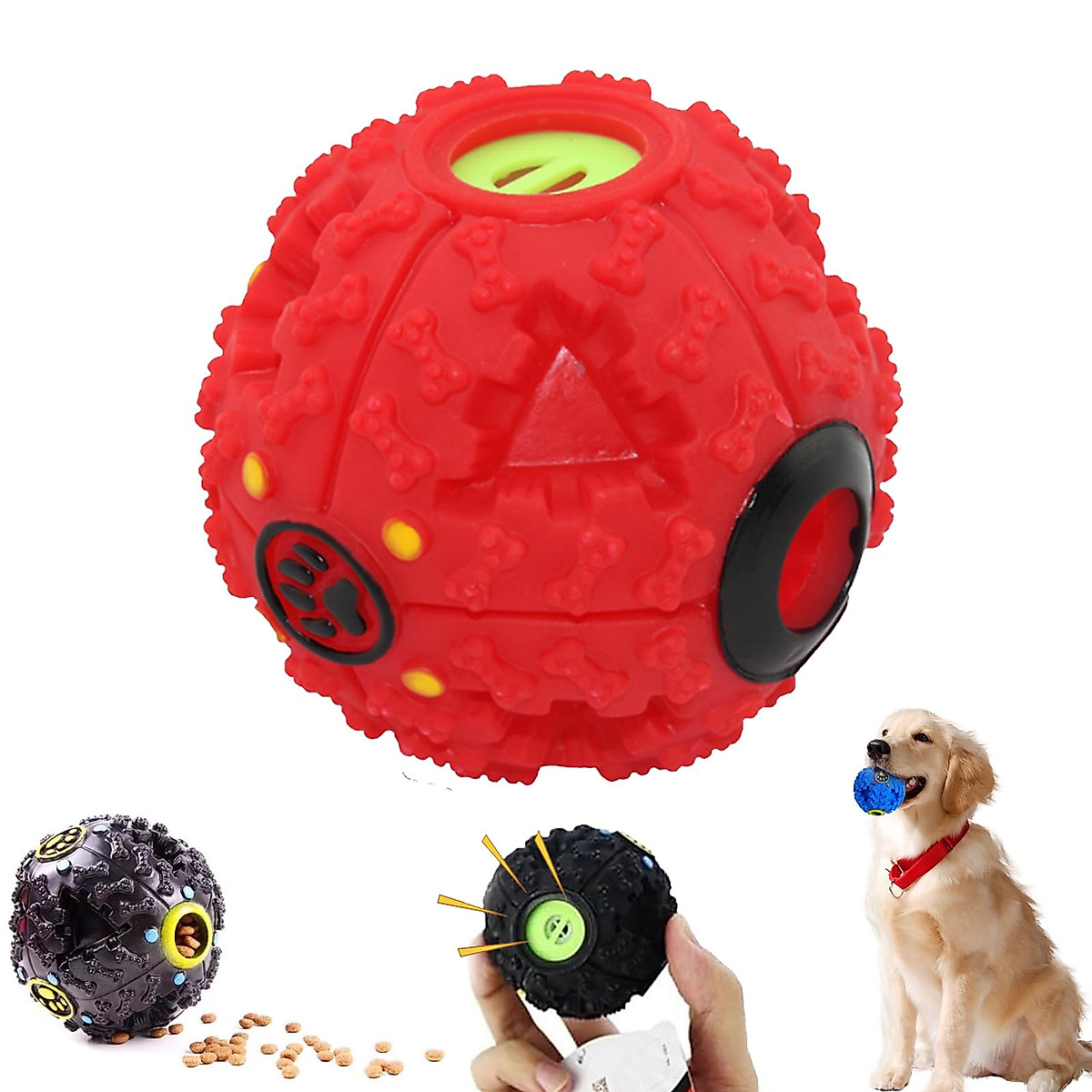 Pawcia Giggle Ball, Pawcia Giggle Sound Dog Ball, Giggle Ball Dog Toy, Interactive Dog Fetch Ball with Fun Squeaky Wobble Giggle Sound for Aggressive Chewers, Teeth Cleaning, Food Dispenser (Red, L)