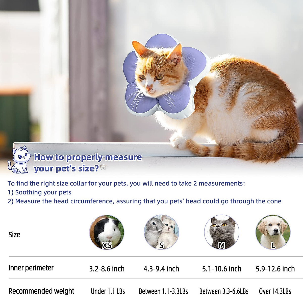 KUDES Cat Cone Collar,Cute Flower Waterproof Elizabethan e Collar for Cat and Small Dog Anti-Bite Lick Wound Healing Protective Neck Cone After Surgery Recovery Collar for Small Pet,All-Season Style