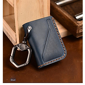 SANRILY Handmade Leather Smart Key Fob Cover for LYNK&CO 05 06 01 09 Accessories Keyless Key Fob Case with Keychain Blue