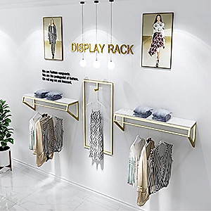 WFDERAN Modern Simple Clothing Store Heavy Duty Metal and Wood Display Stand,Wall-Mounted Garment Rack,Clothes Rod,Bathroom Hanging Clothes Towel (39" L)
