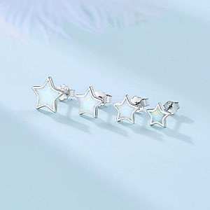 White Gold Plated Sterling Silver Opal Stud Earrings 3mm-8mm Options, Simulated Opal Dot Studs Hypoallergenic Jewelry (7, White-Star)
