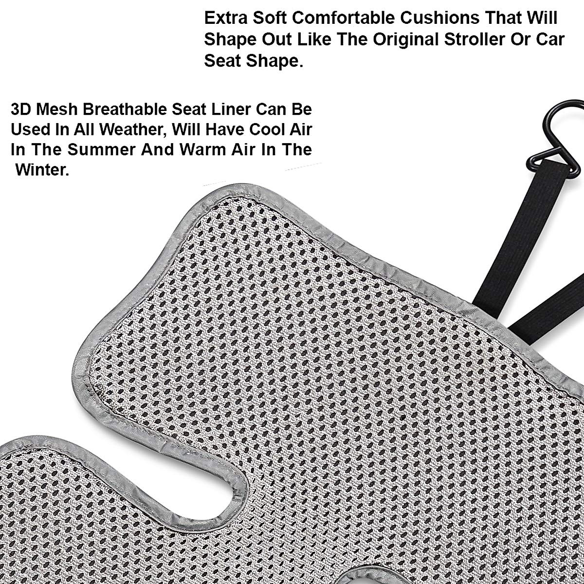 Lebogner 3D Air Mesh Cool Baby Seat Liner for Strollers, Car Seats, Jogger, Bouncer and More, Thick Cushion Seat Pad Protector, Supports Newborns, Infants, and Toddlers, Installs Quick and Easy, Grey