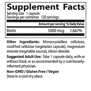 Doctor's Best Biotin Supports Hair, Skin, Nails, Boost Energy, Nervous System, Non-GMO, Vegan, Gluten Free, 120 Count