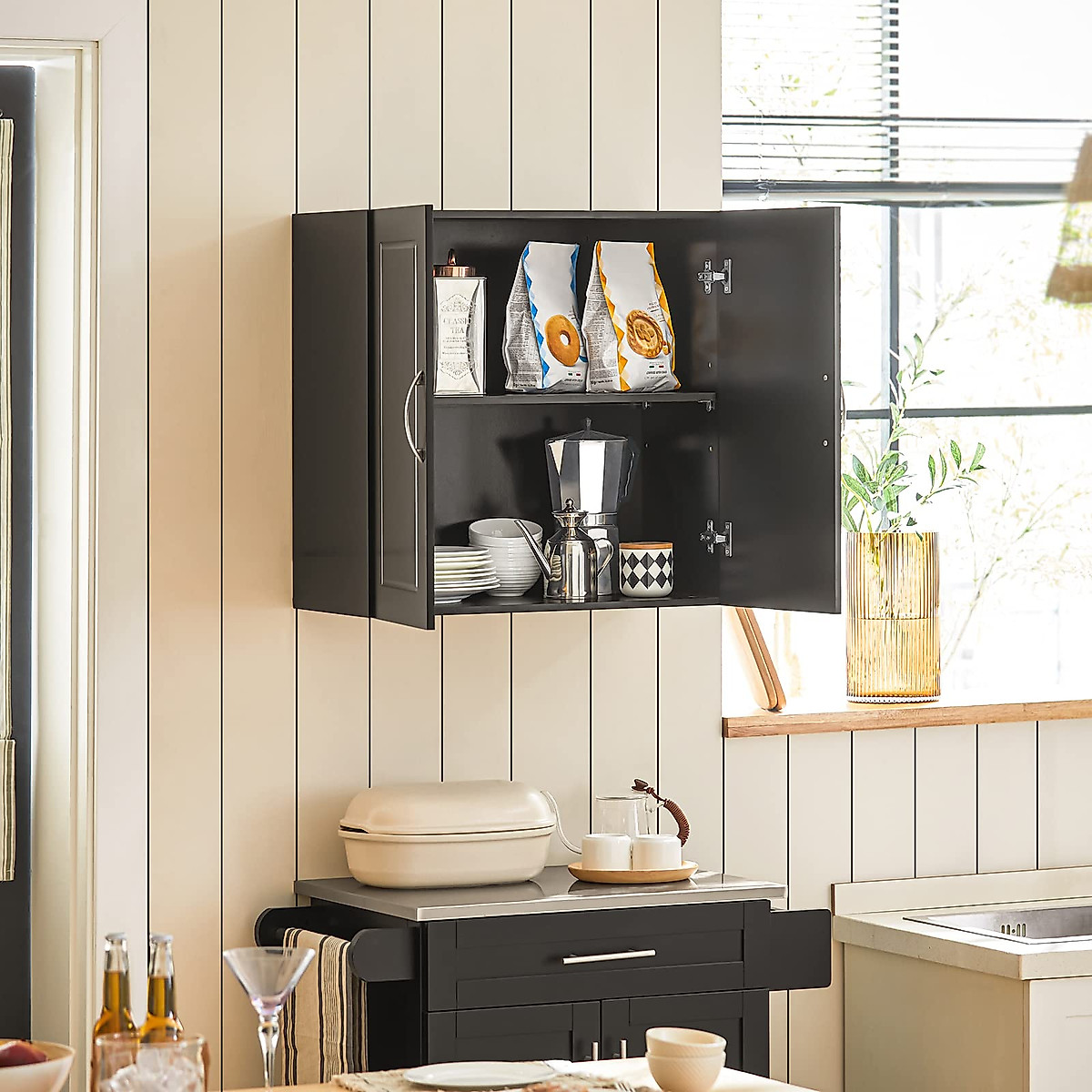 Haotian Kitchen Bathroom Laundry Cabinet Wall Mounted, Black FRG231-SCH