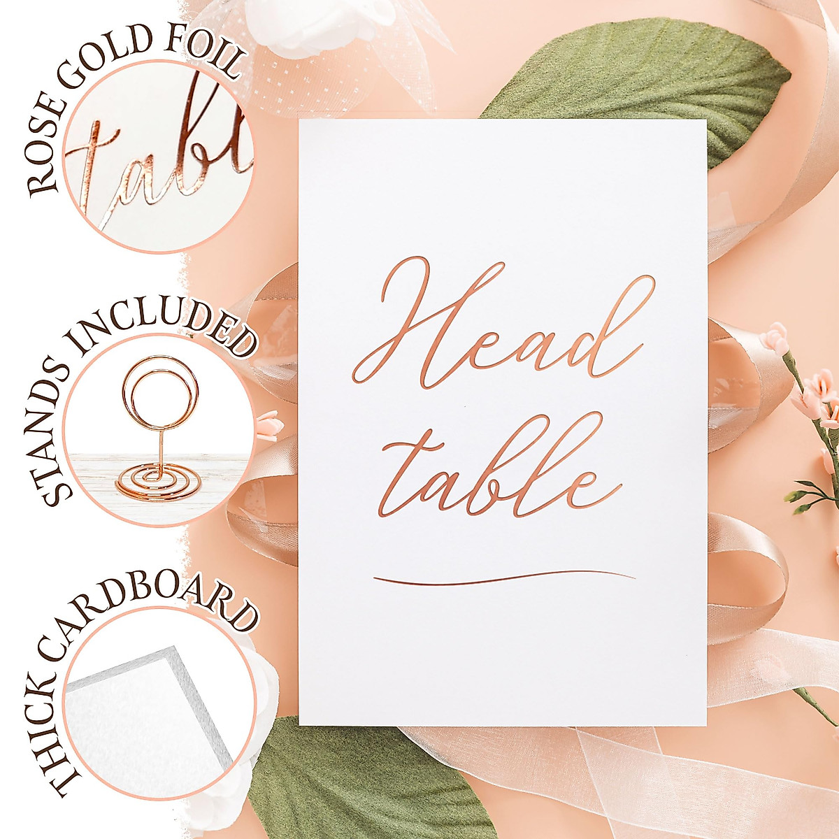 Rose Gold Table Numbers , 30 pc Wedding Table Numbers with Rose Gold Stands , Anniversary , Birthday , Bridal Shower Party , Baby Showers , Event