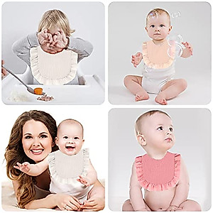 JIAHANG Baby Girls Muslin Cotton Drool Bibs，Flounce Edge Lace Teething Feeding Burp Cloths Multi-Use Saliva Towel for Newborn Infants (