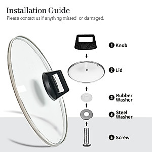 11 In Glass Lid for Frying Pan, Tempered Replacement Cover Compatible with All 11 Inches Cookware for Skillets, Round Cast Iron, Cast Aluminium, Stainless Steel Pans &Pots
