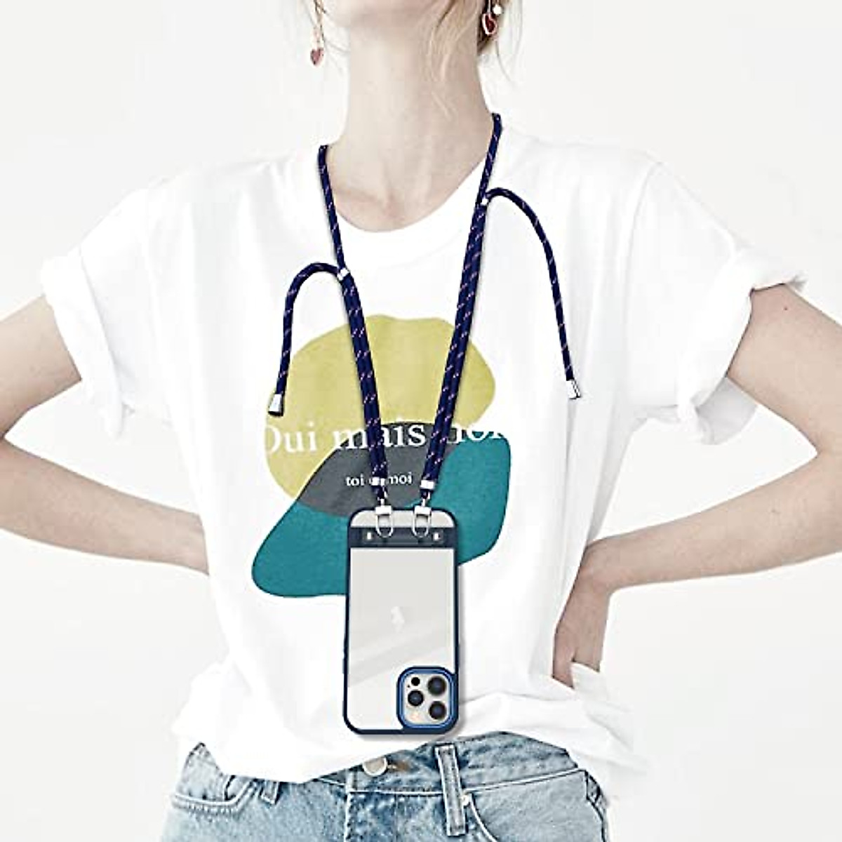 DOB SECHS for iPhone 12 Case with Strap, Crossbody Phone Case for iPhone 12 Pro, Clear Hard Acrylic PC Cover Slim Case Neck Lanyard Phone Case for Women, Adjustable Detachable Strap, Blue