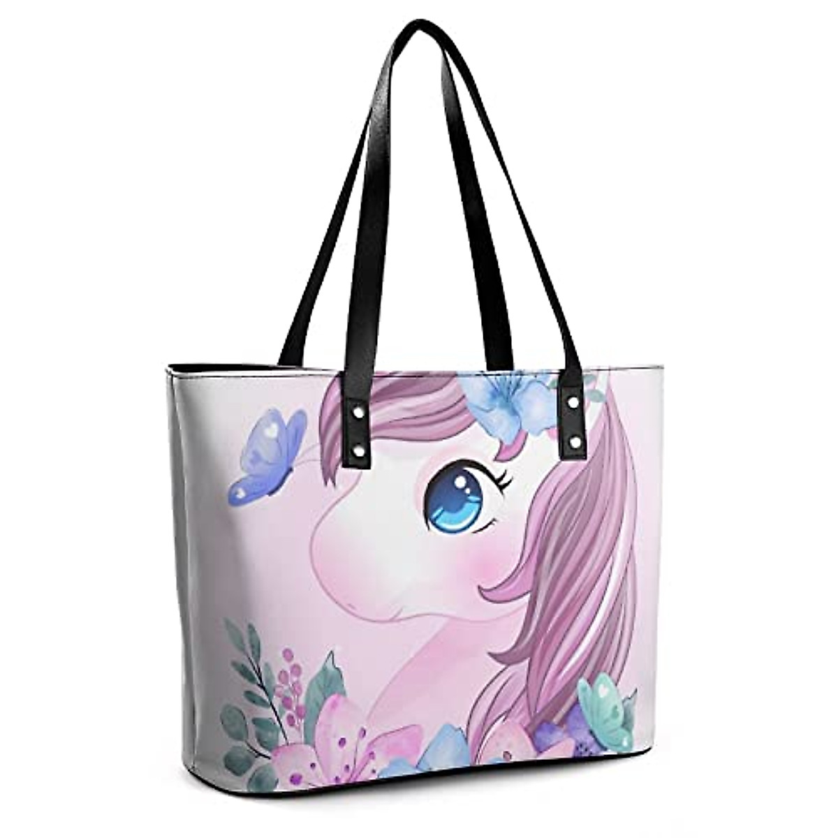 Womens Handbag Unicorn Flower Butterfly Leather Tote Bag Top Handle Satchel Bags For Lady