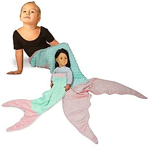 Everyday Educate Mermaid Tail Blanket for Girls - Kids Fleece Blanket Made by Minky Plush - Includes a Free Newborn Blanket - Makes Great Gift for Ages (0 Months to 11 Years) (Aqua/Pink)
