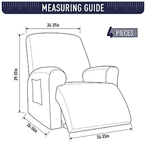 TAOCOCO Recliner Cover 4-Pieces, Recliner Stretch Sofa Slipcover, Recliner Cover 1 Seater, Couch Protector Soft, Furniture Protector Covers with Elastic,Chair Covers Jacquard Pattern (Navy Blue)