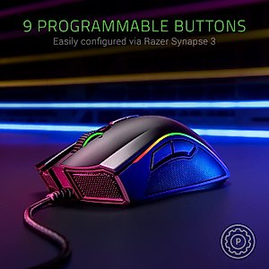 Razer Mamba Elite Gaming Mouse with 16.000 DPI 5G Optical Sensor, 9 Programmable Buttons, Ergonomic Form Factor, Powered Chroma